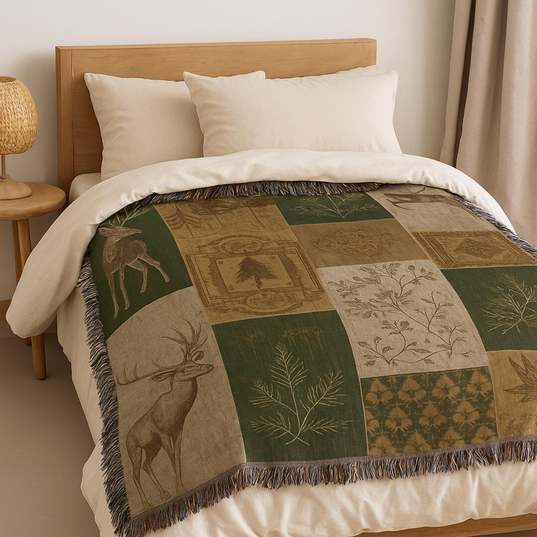 Woodland Deer Blanket, Rustic Forest Cabin Throw for Cozy Winter Decor ...