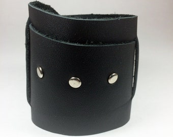 Black leather cuff | Etsy
