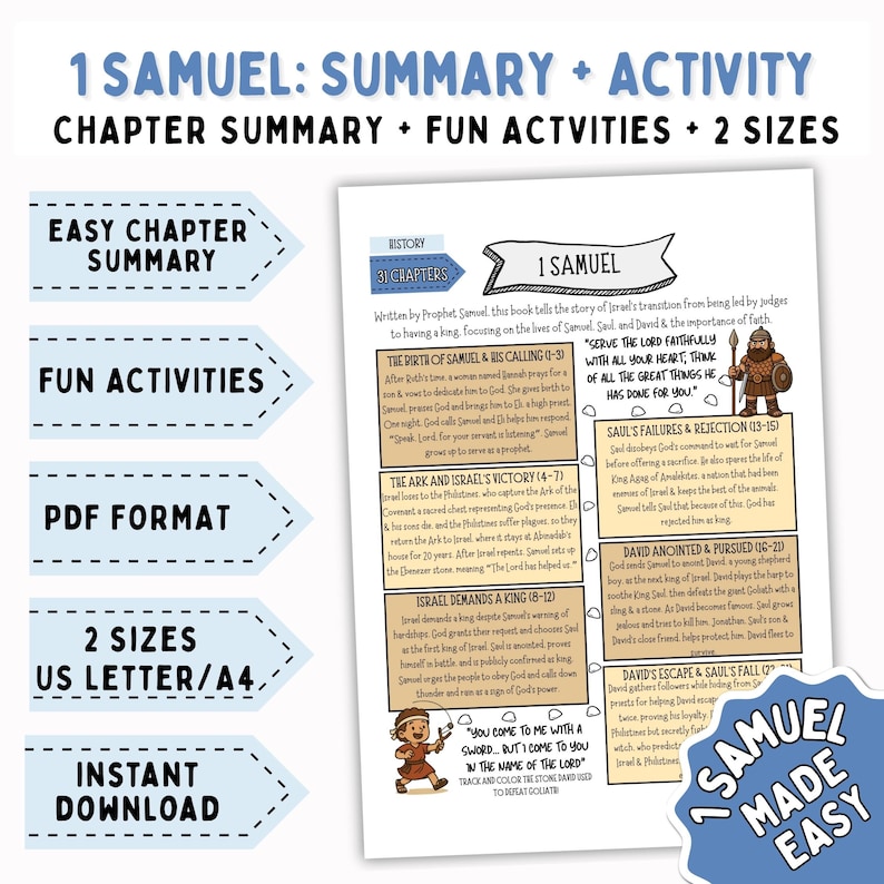1 Samuel Bible Activity for Kids, Easy Bible Study, 1 Samuel Coloring ...