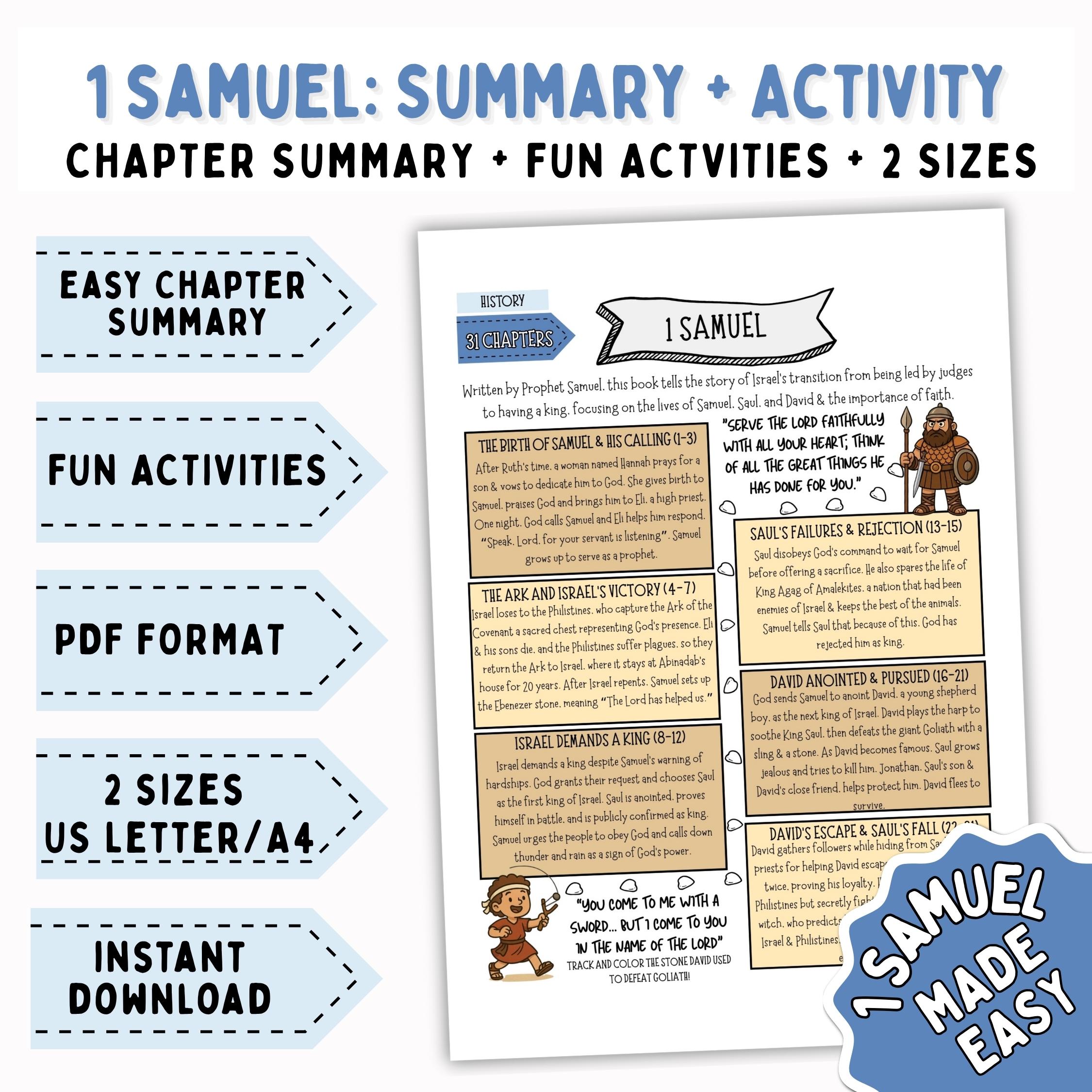 1 Samuel Bible Activity for Kids, Easy Bible Study, 1 Samuel Coloring ...