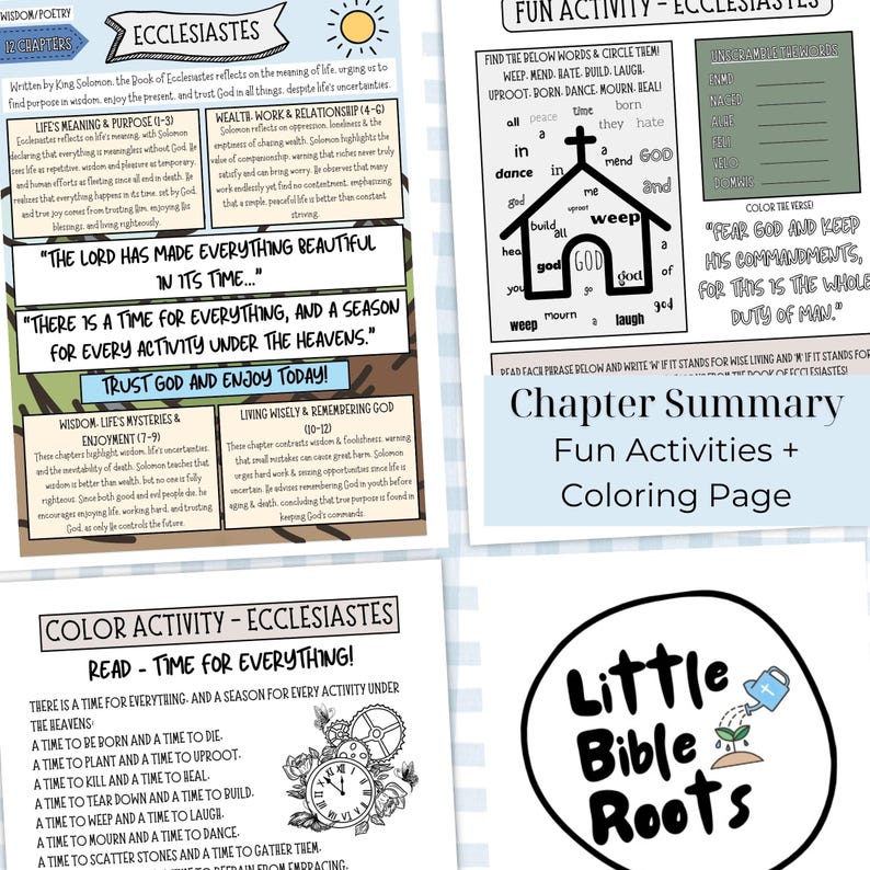 Ecclesiastes Bible Activity Kids, Bible Worksheet, Coloring Page, Bible ...