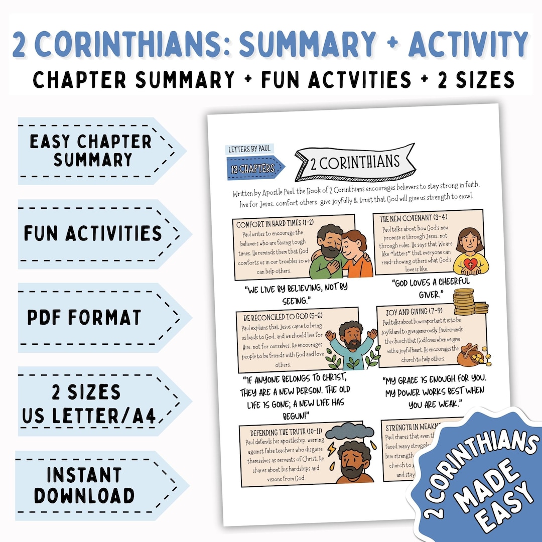 2 Corinthians Bible Activity Kids, New Testament Bible Worksheet, 2 ...