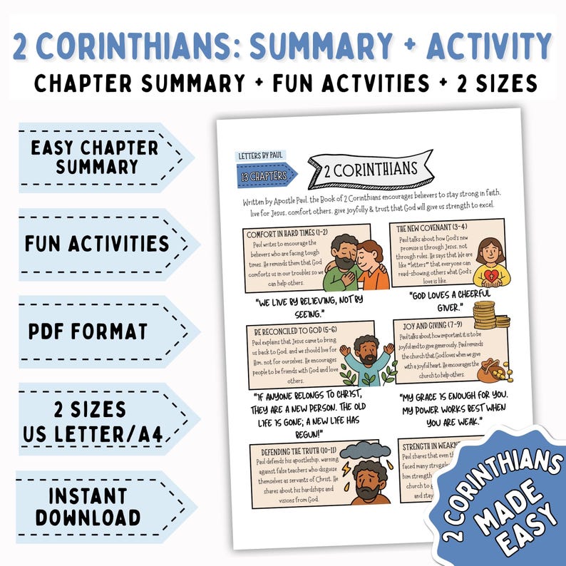 2 Corinthians Bible Activity Kids, New Testament Bible Worksheet, 2 ...