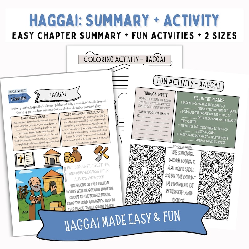 Haggai Bible Activity Kids, Haggai Bible Worksheet, Haggai Coloring ...