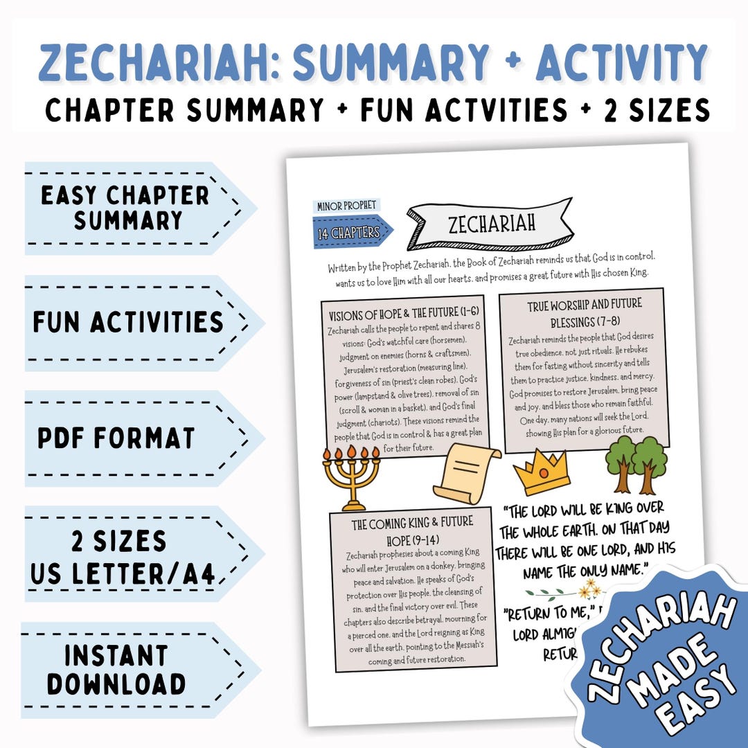 Zechariah Bible Activity Kids, Bible Worksheet Kids, Zechariah Story ...