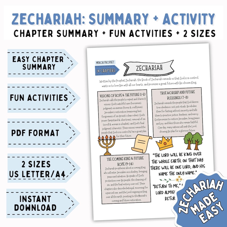 Zechariah Bible Activity Kids, Bible Worksheet Kids, Zechariah Story ...