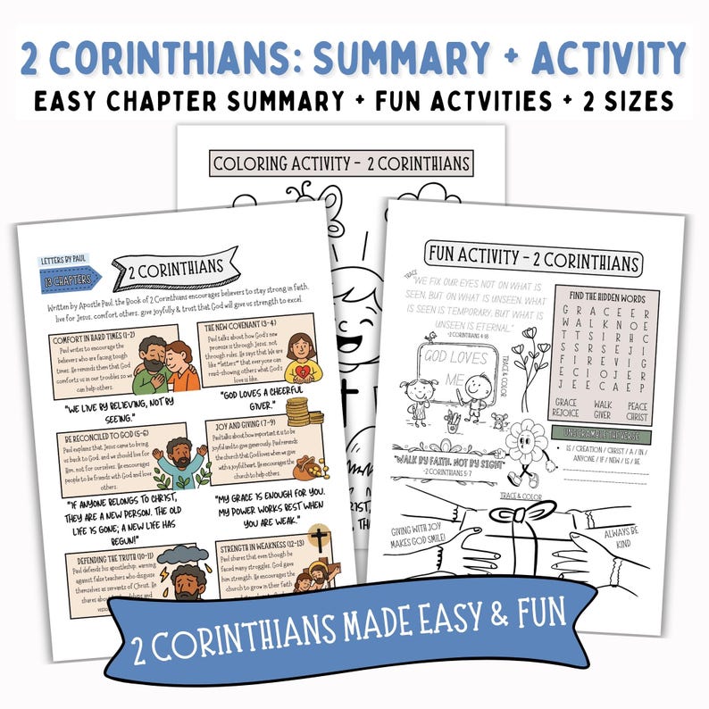 2 Corinthians Bible Activity Kids, New Testament Bible Worksheet, 2 ...