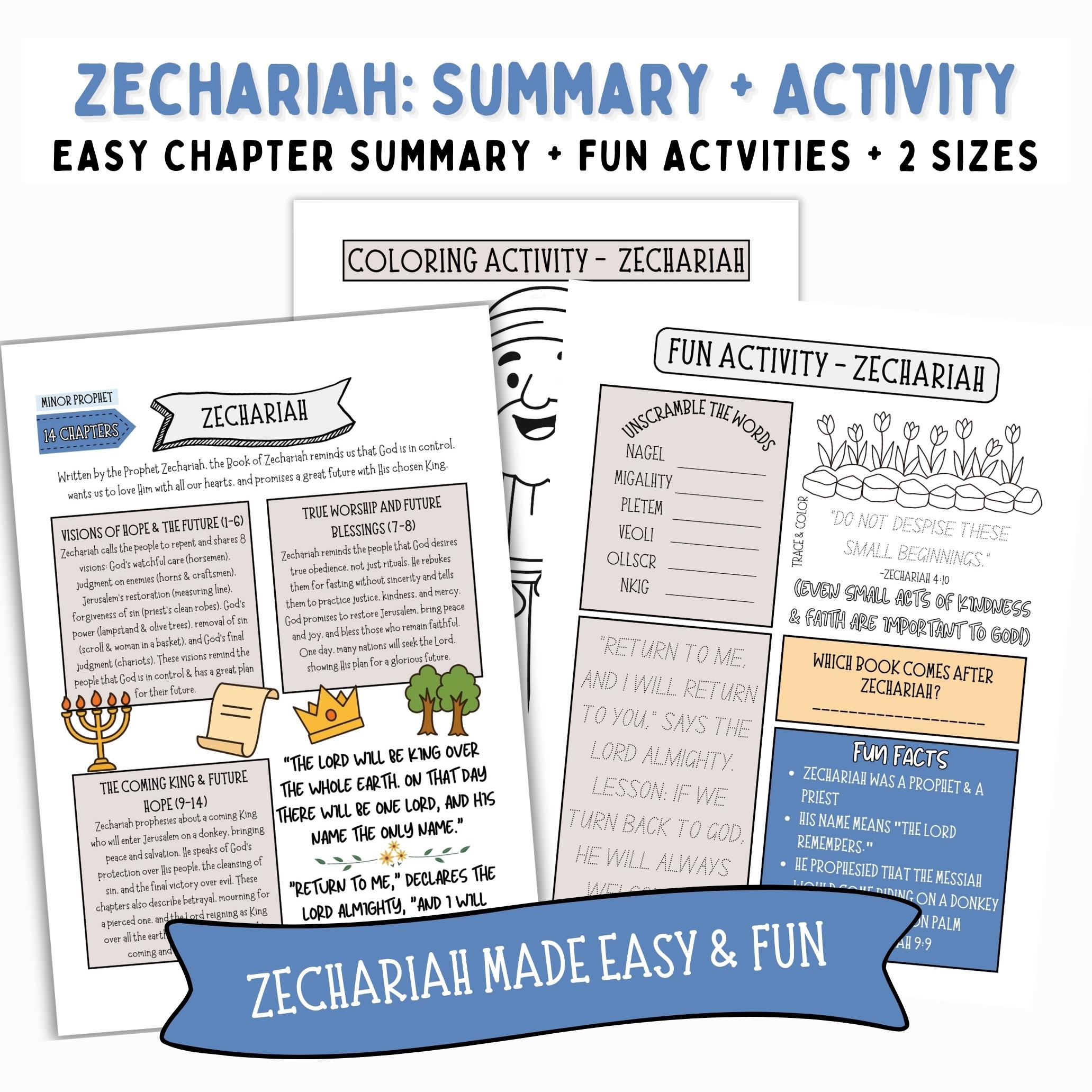 Zechariah Bible Activity Kids, Bible Worksheet Kids, Zechariah Story ...