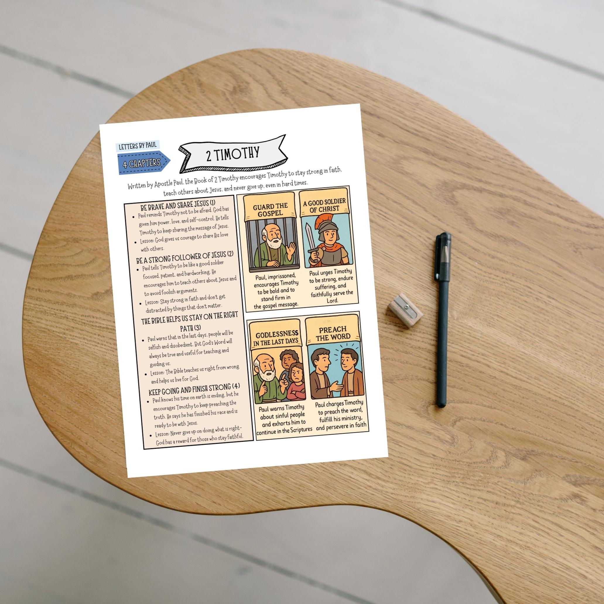 2 Timothy Bible Study PRINTABLE, Kids Activity Summary, New Testament ...