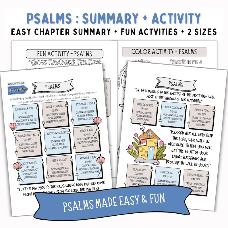 Psalms Bible Activity Kids, Bible Worksheet, Coloring Page, Bible ...