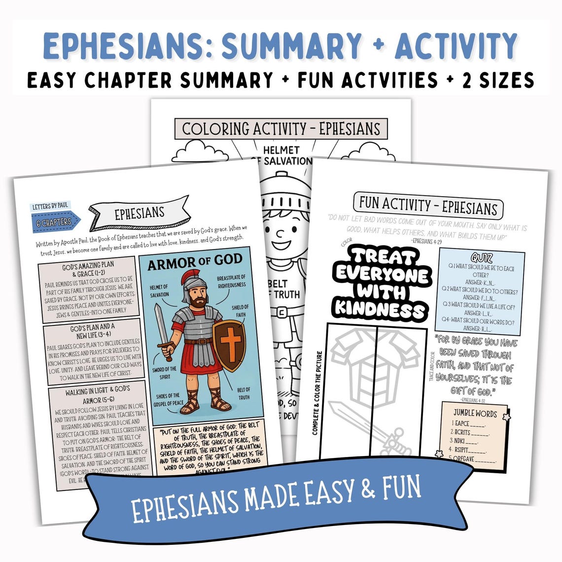 Ephesians Bible Activity Kids, Bible Worksheet, Coloring Page, Bible ...