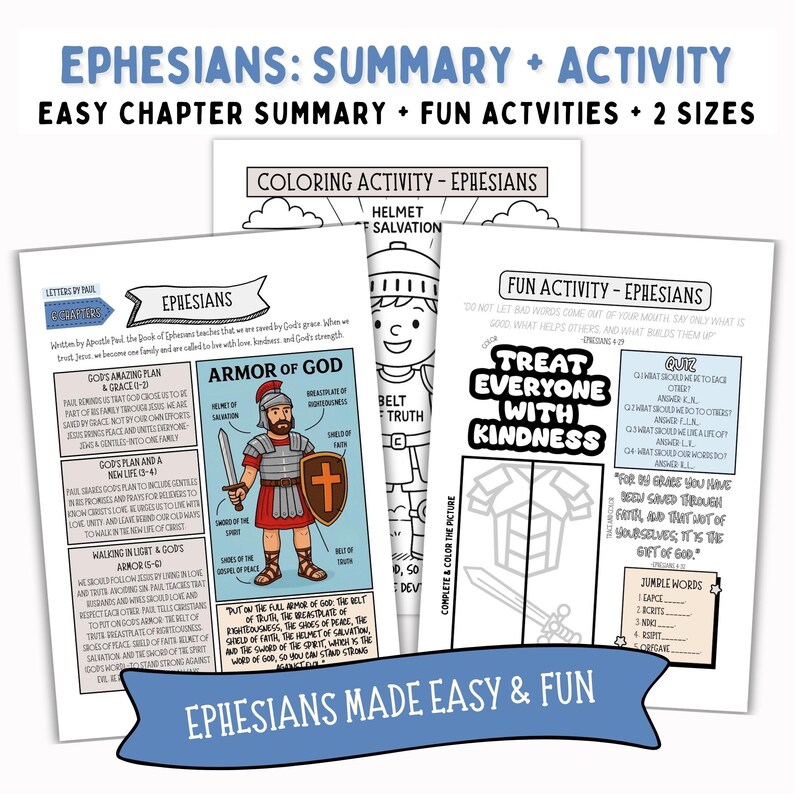 Ephesians Bible Activity Kids, Bible Worksheet, Coloring Page, Bible ...