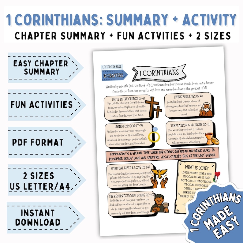 1 Corinthians Bible Activity Kids, New Testament Bible Worksheet, 1 ...