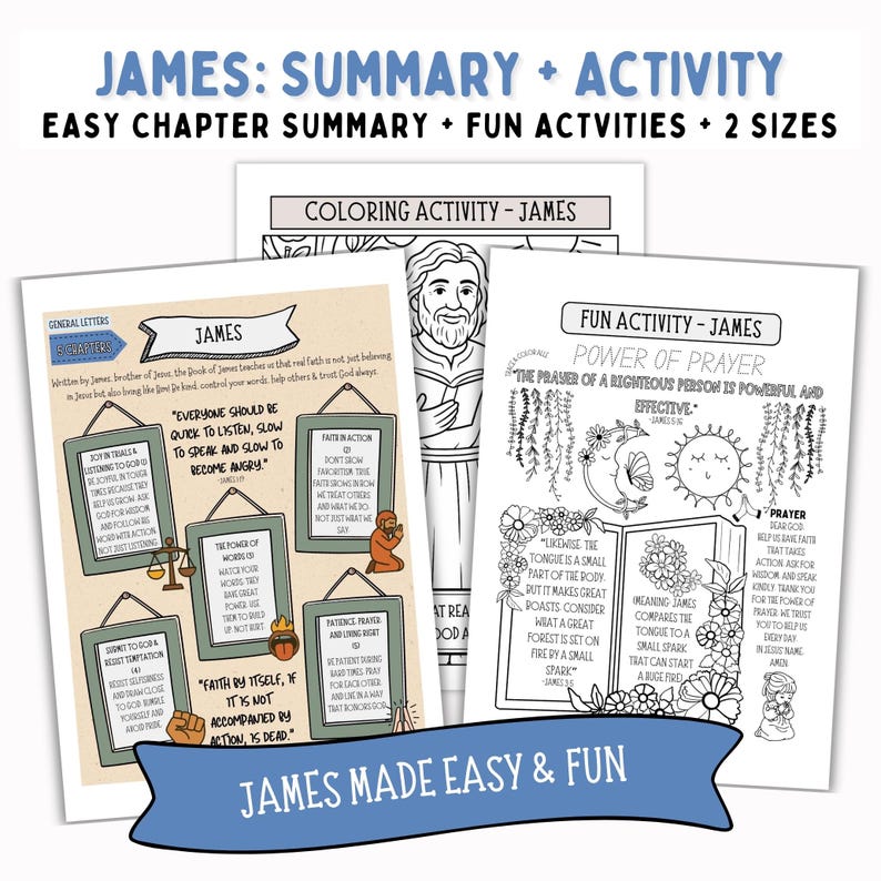 James Bible Activity Kids, Bible New Testament Worksheet, Coloring Page ...