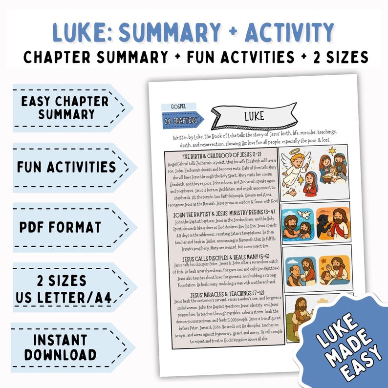 Luke Bible Activity Kids, Bible Worksheet, Coloring Page, Bible Lesson ...