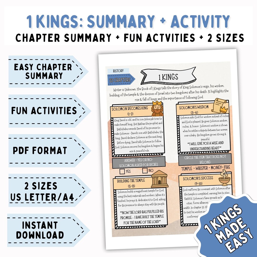 1 Kings Bible Activity for Kids, Bible Worksheet, Coloring Page, Bible ...