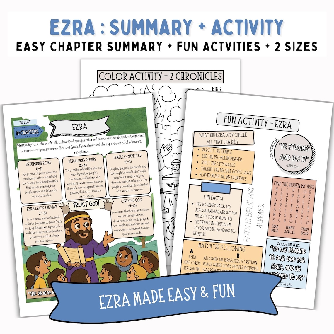 Ezra Bible Activity Kids, Bible Worksheet, Coloring Page, Bible Lesson ...
