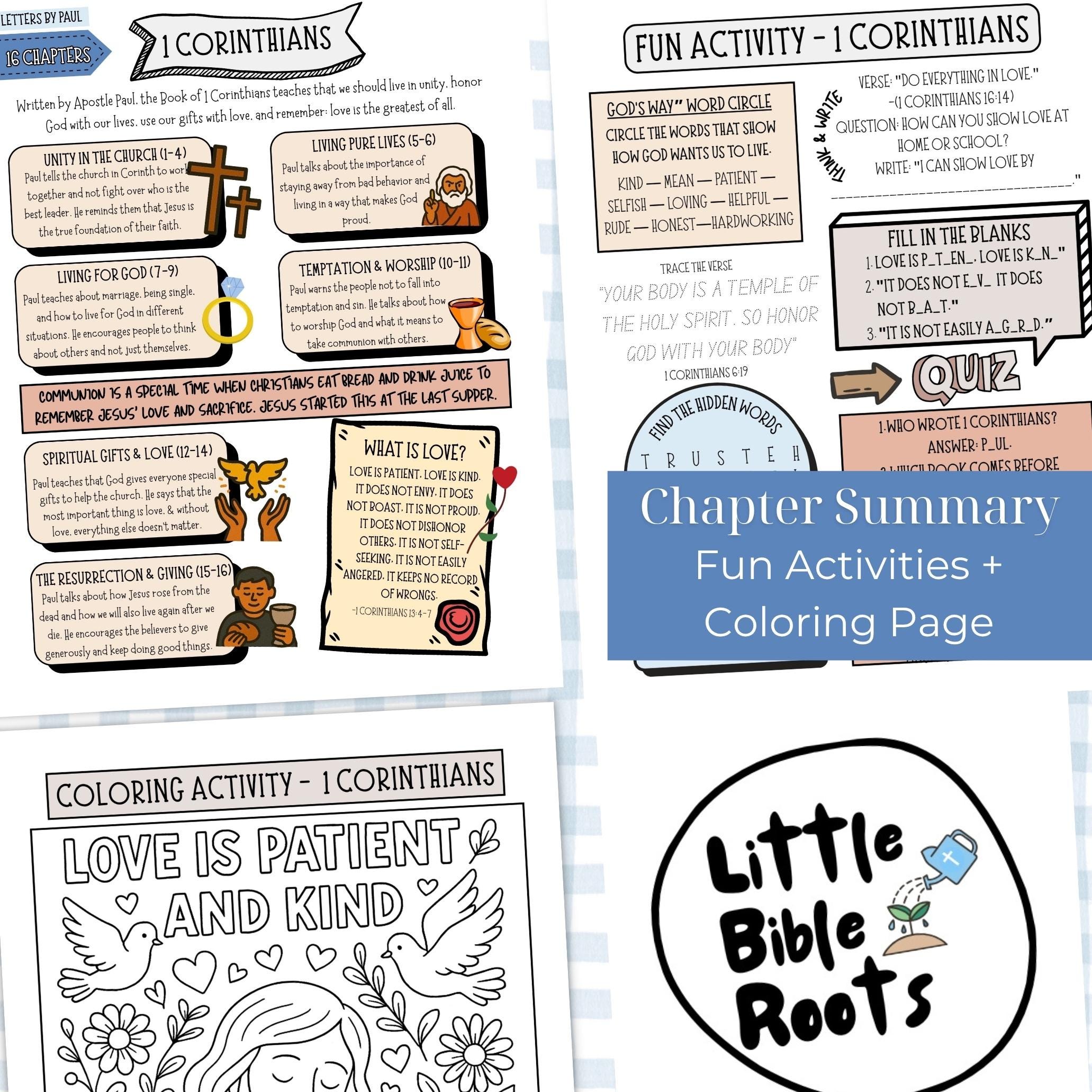 1 Corinthians Bible Activity Kids, New Testament Bible Worksheet, 1 ...