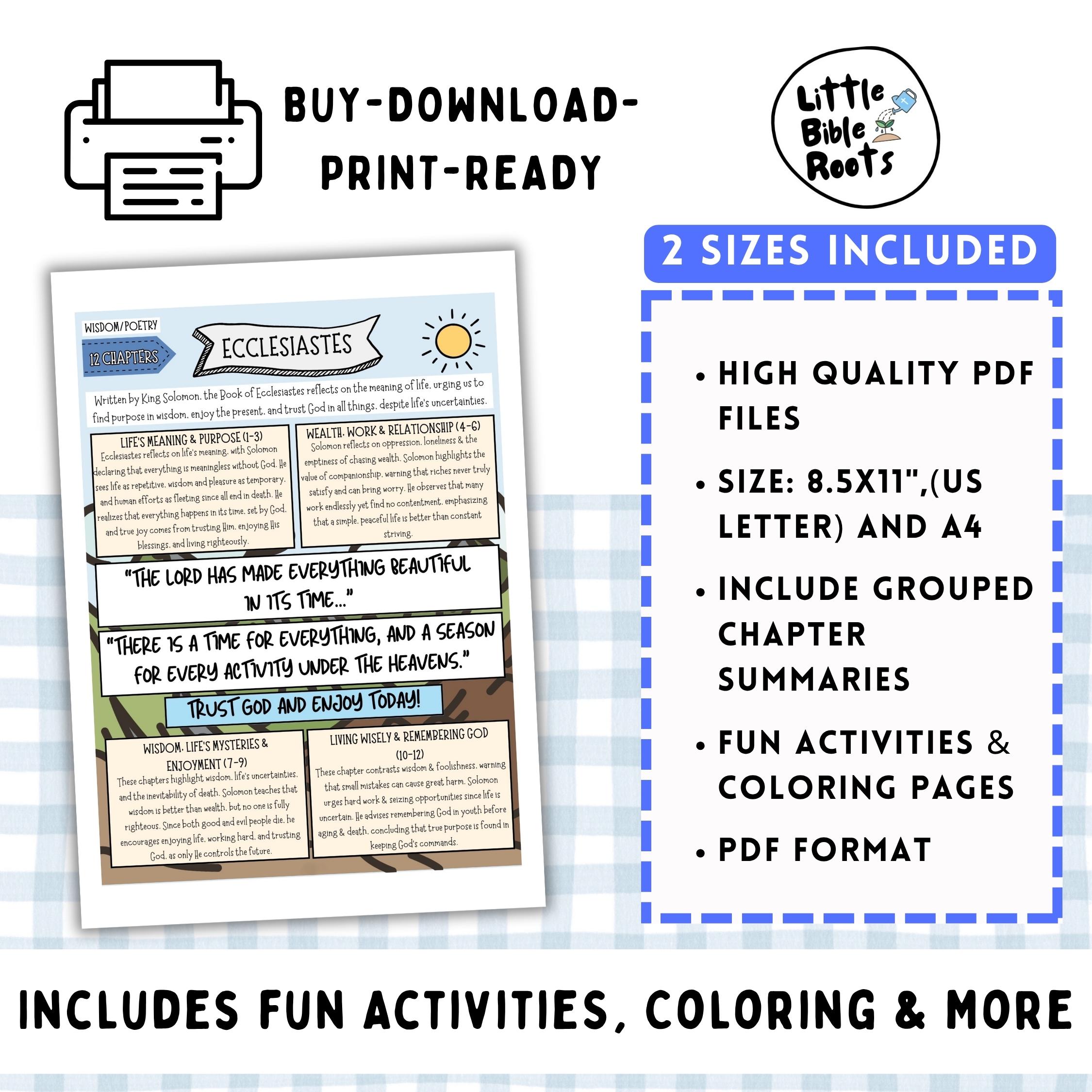 Ecclesiastes Bible Activity Kids, Bible Worksheet, Coloring Page, Bible ...