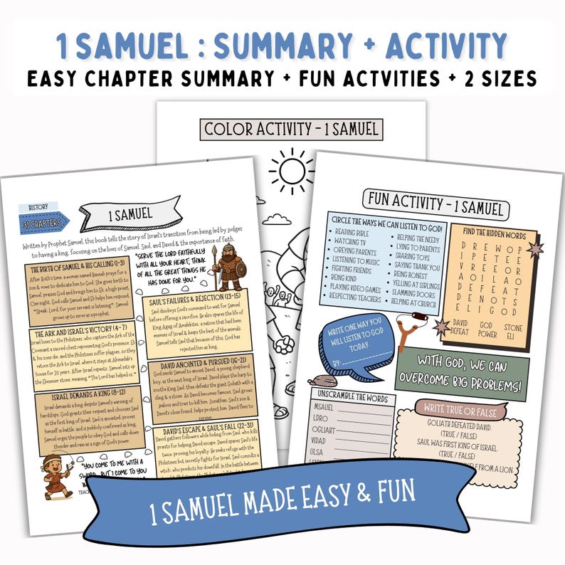 1 Samuel Bible Activity for Kids, Easy Bible Study, 1 Samuel Coloring ...