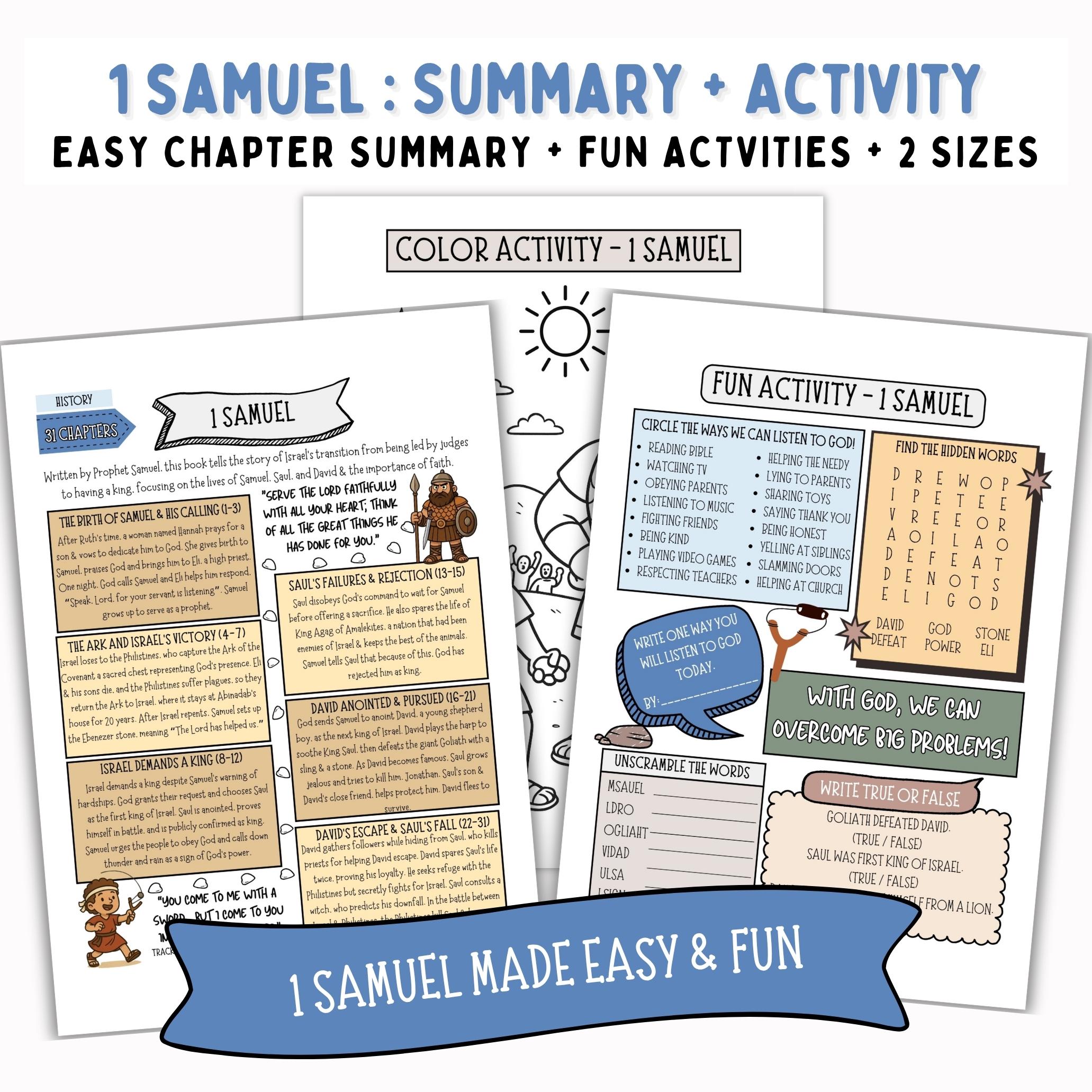 1 Samuel Bible Activity for Kids, Easy Bible Study, 1 Samuel Coloring ...