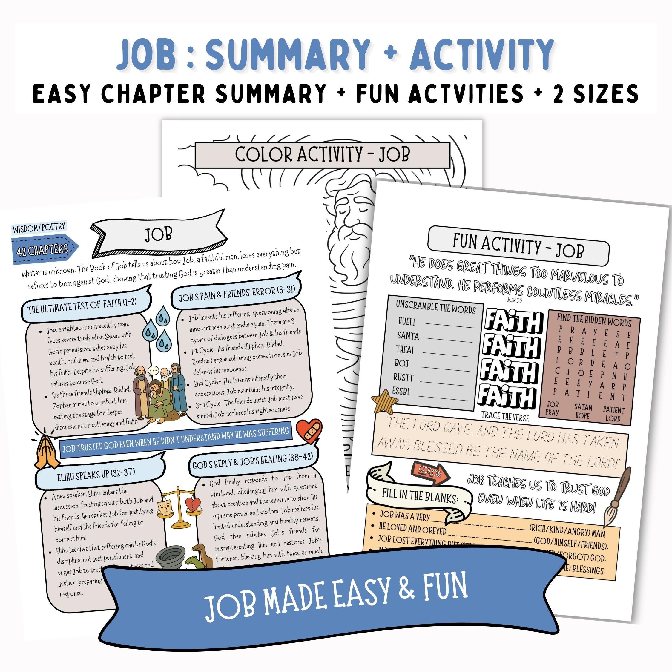 Job Bible Activity Kids, Bible Worksheet, Coloring Page, Bible Lesson ...