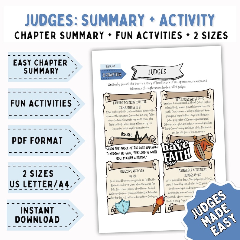 Judges Bible Activity Kids, Bible Study, Judges Coloring, Old Testament ...
