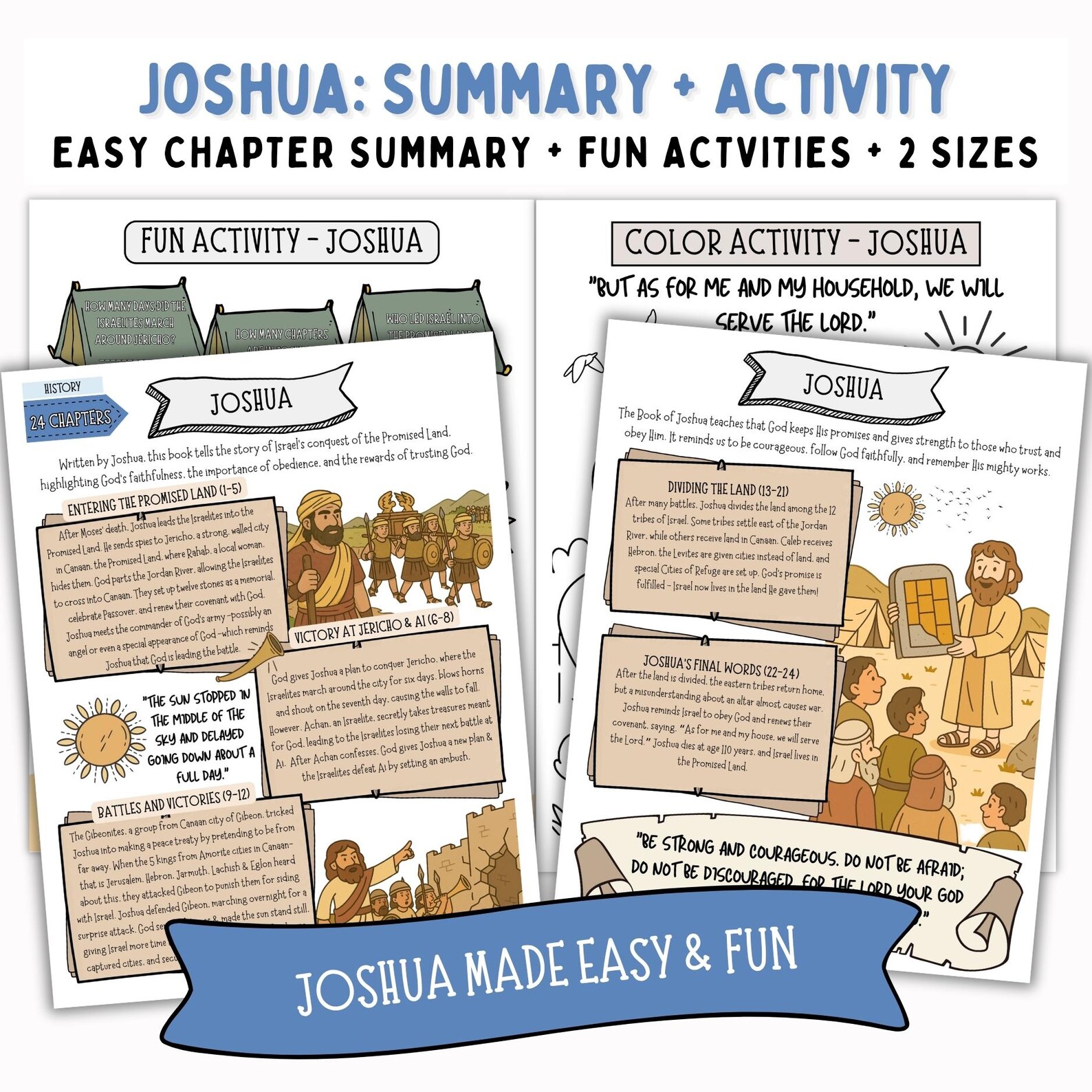 Joshua Bible Activity for Kids, Bible Worksheet, Coloring Page, Bible ...