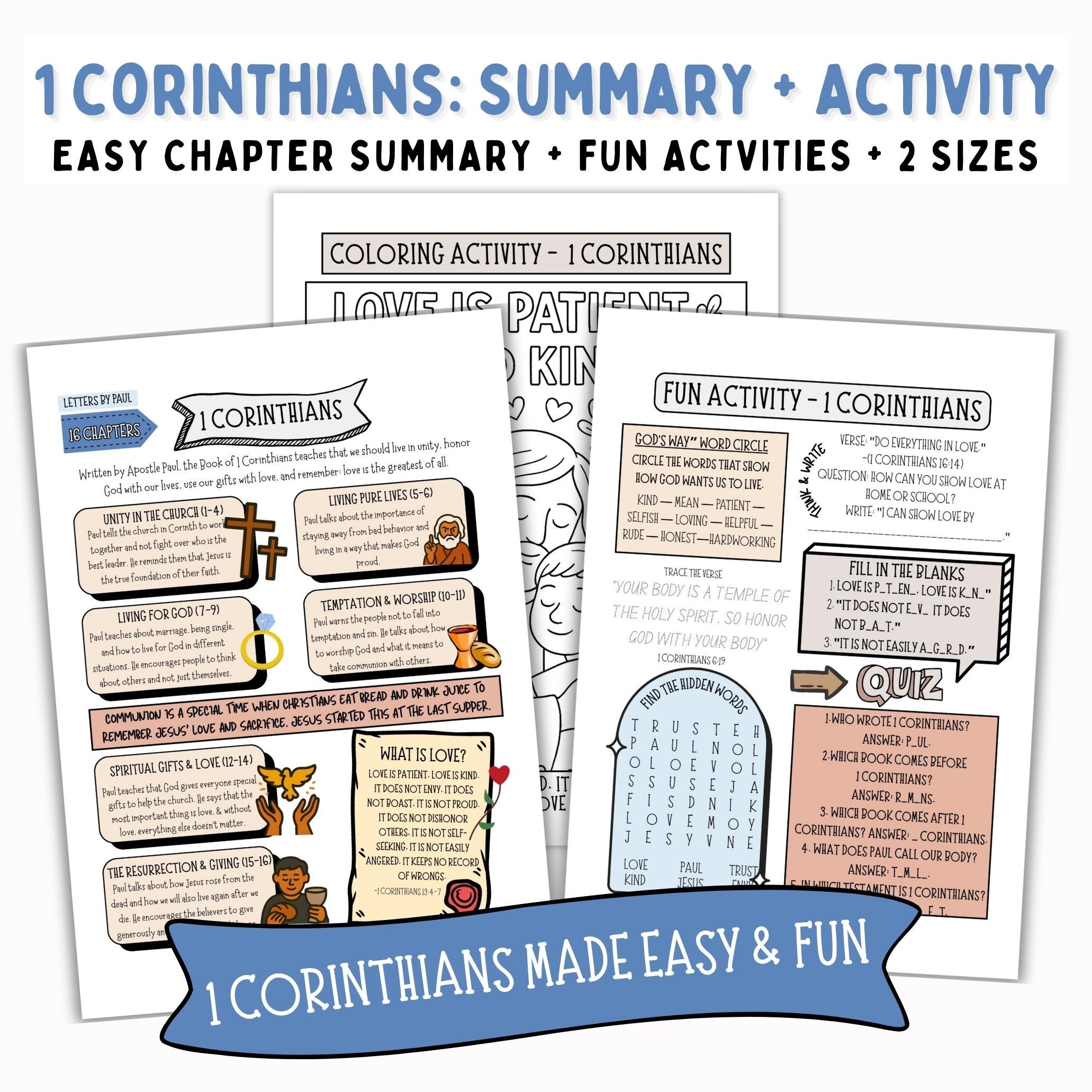 1 Corinthians Bible Activity Kids, New Testament Bible Worksheet, 1 ...