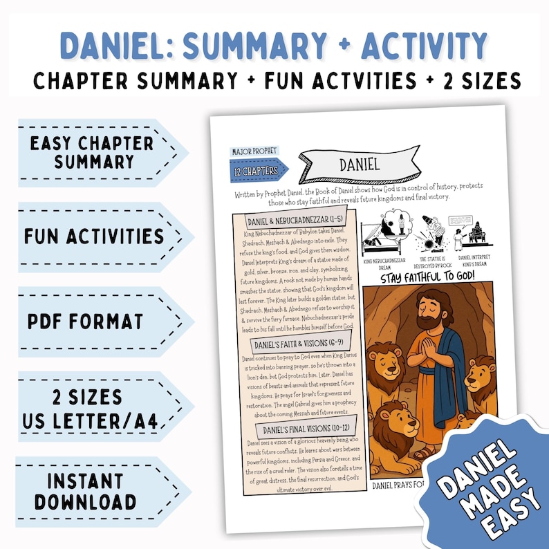 Daniel Bible Activity Kids, Bible Worksheet, Daniel and the Lion ...