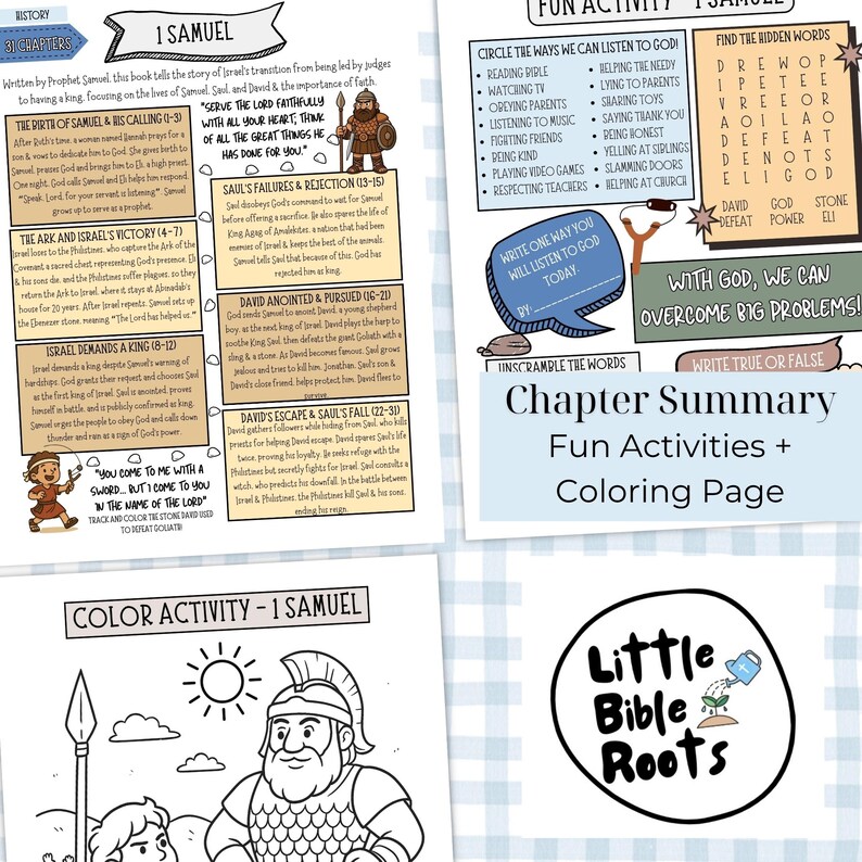 1 Samuel Bible Activity for Kids, Easy Bible Study, 1 Samuel Coloring ...