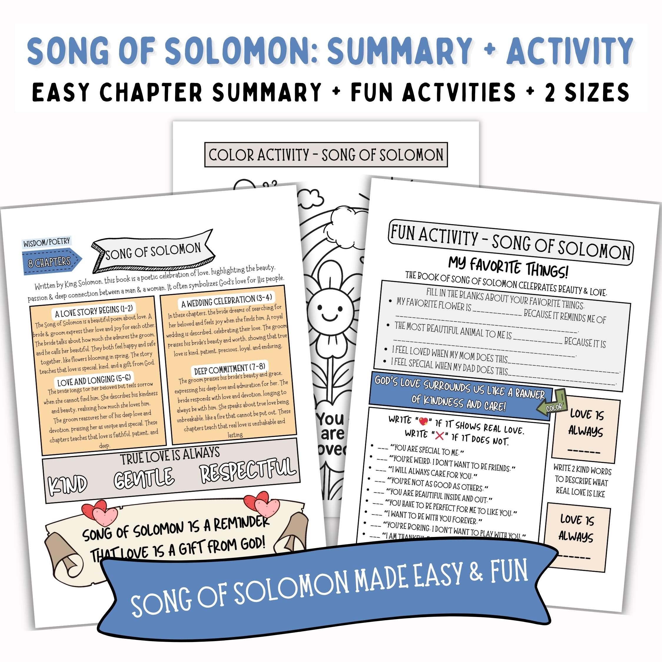 Song of Solomon Bible Activity Kids, Bible Worksheet, Song of Solomon ...