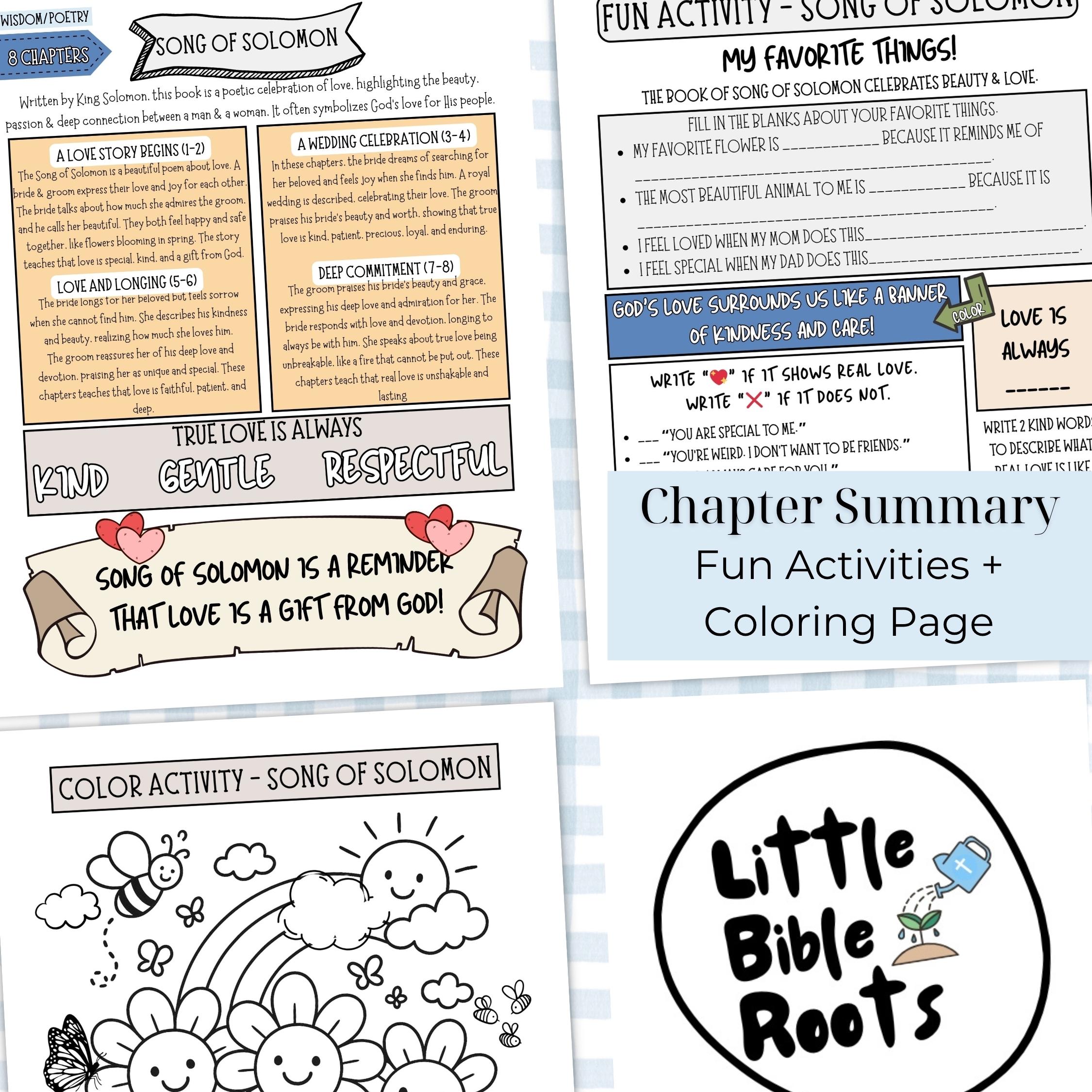 Song of Solomon Bible Activity Kids, Bible Worksheet, Song of Solomon ...