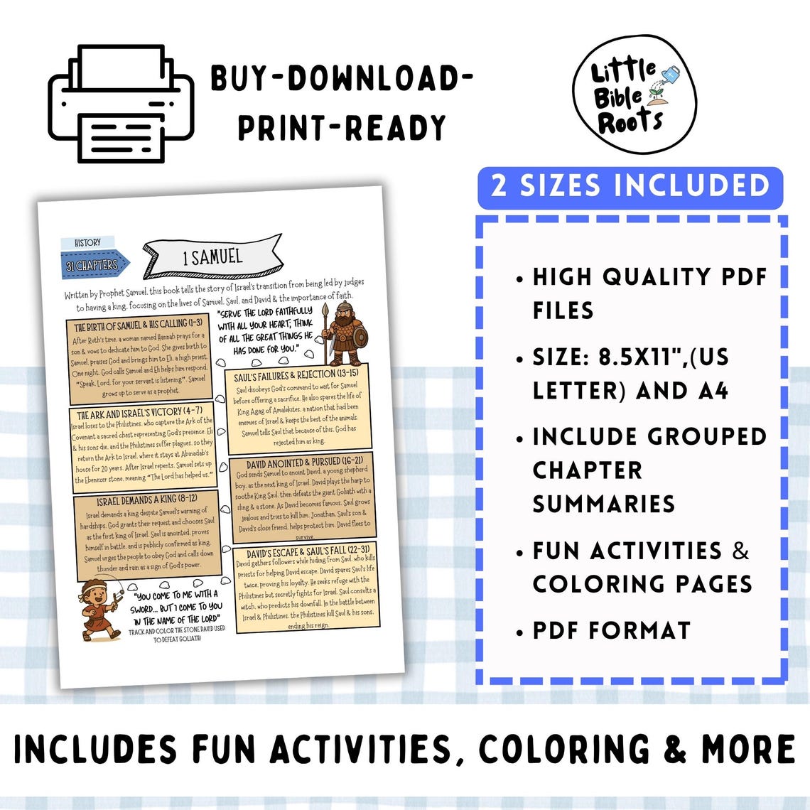 1 Samuel Bible Activity for Kids, Easy Bible Study, 1 Samuel Coloring ...