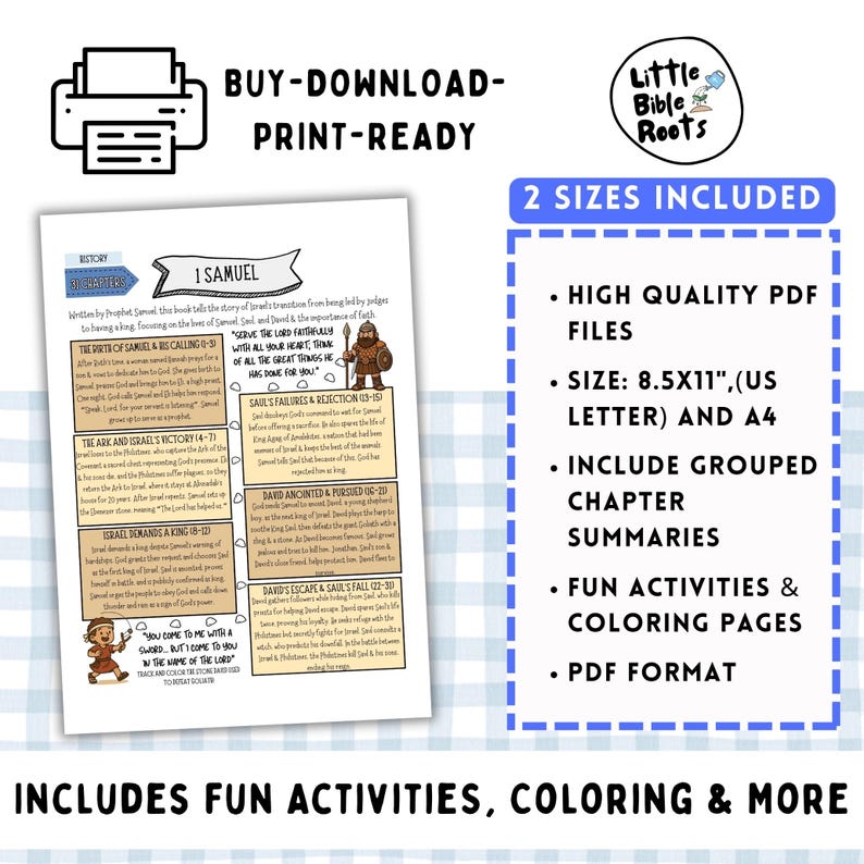 1 Samuel Bible Activity for Kids, Easy Bible Study, 1 Samuel Coloring ...
