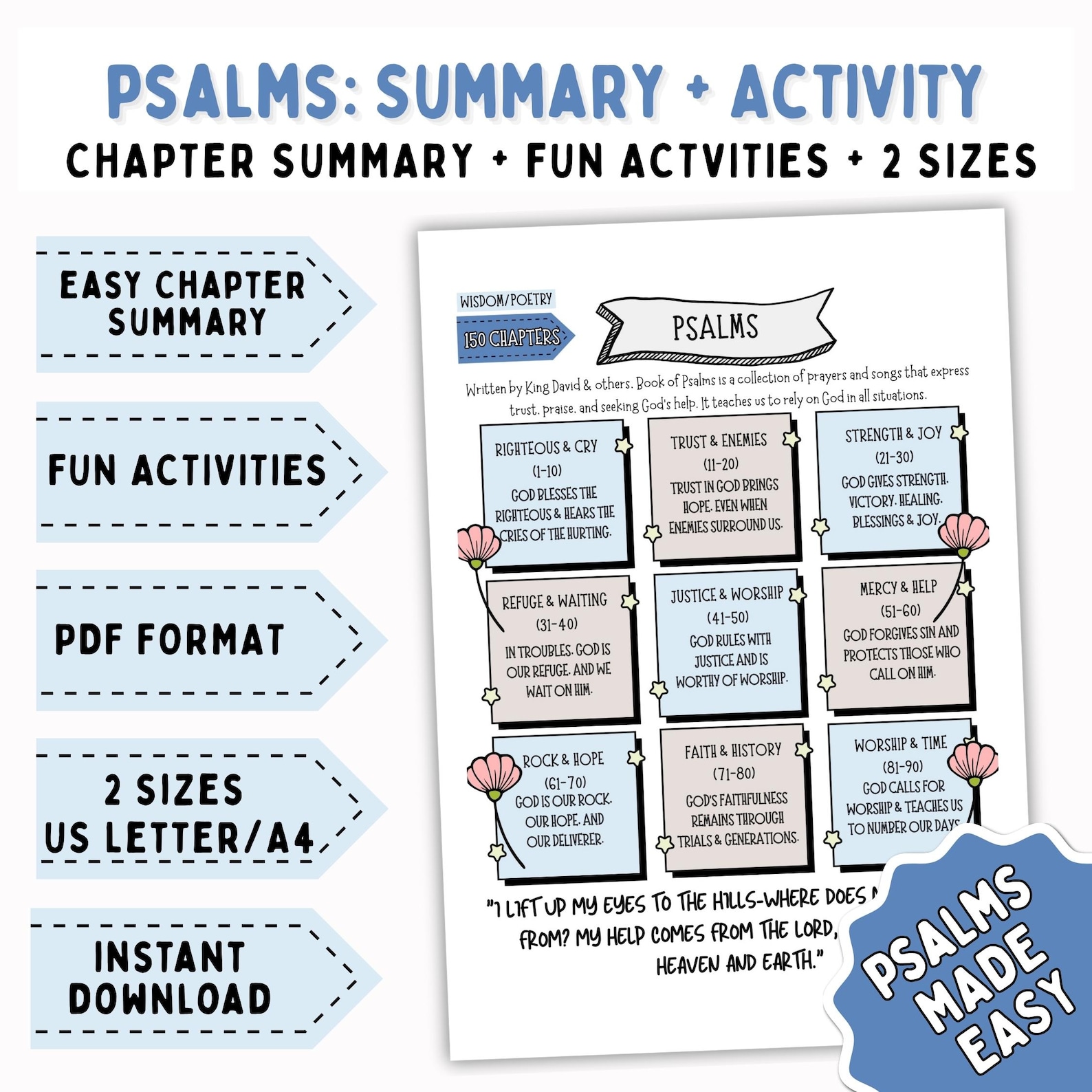 Psalms Bible Activity Kids, Bible Worksheet, Coloring Page, Bible ...