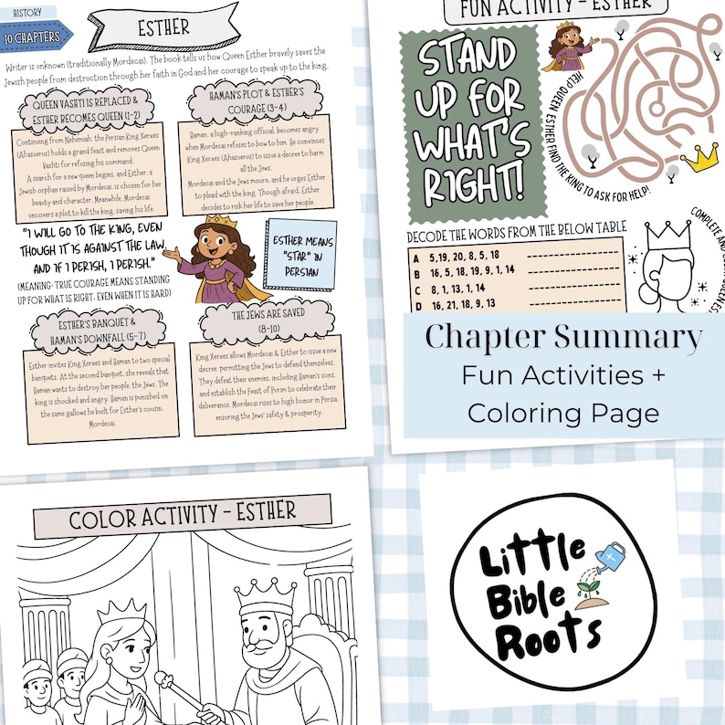 Esther Bible Activity Kids, Bible Worksheet, Coloring Page, Bible ...