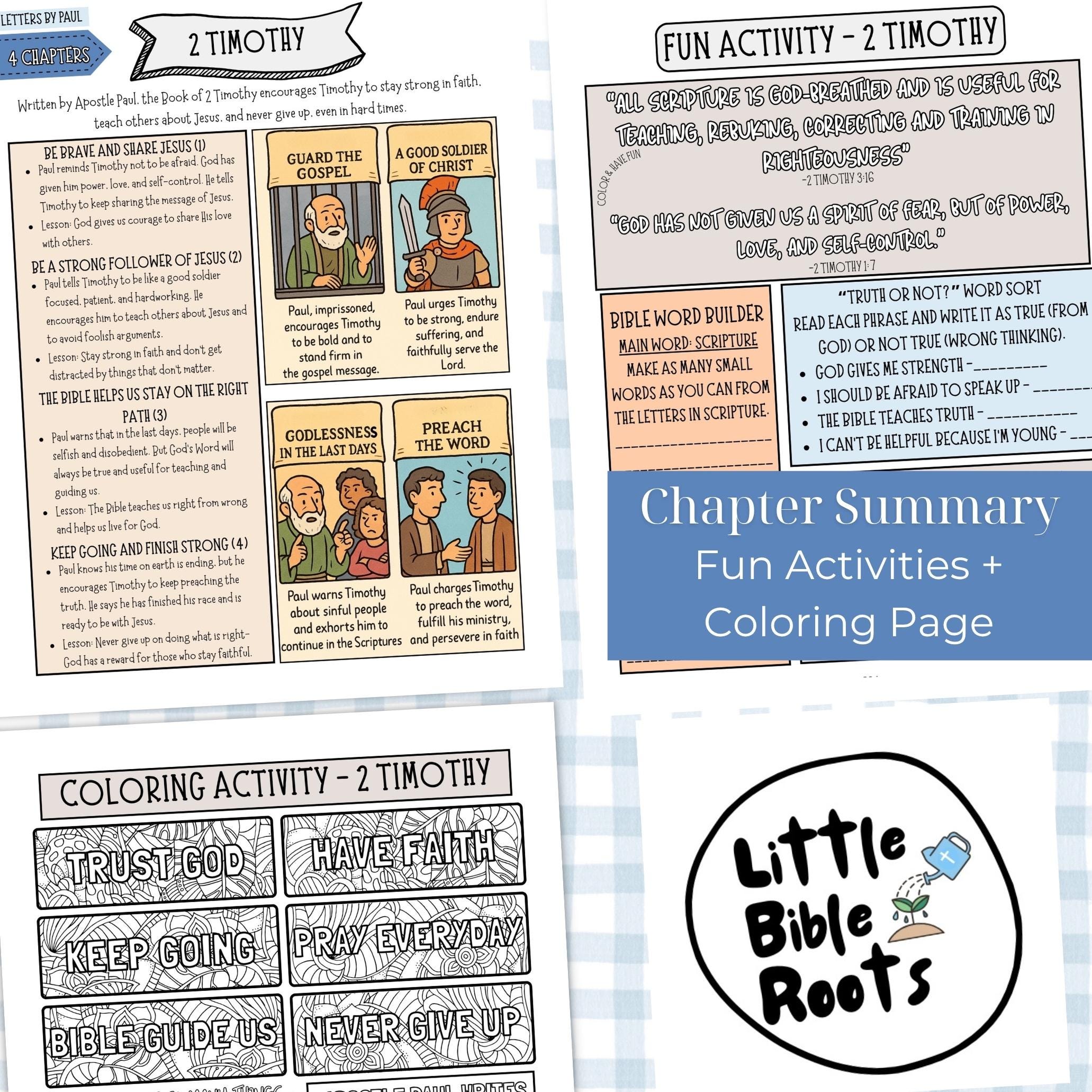 2 Timothy Bible Study PRINTABLE, Kids Activity Summary, New Testament ...
