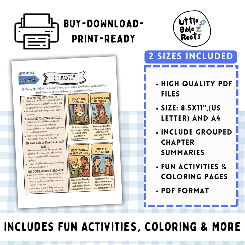 2 Timothy Bible Study PRINTABLE, Kids Activity Summary, New Testament ...
