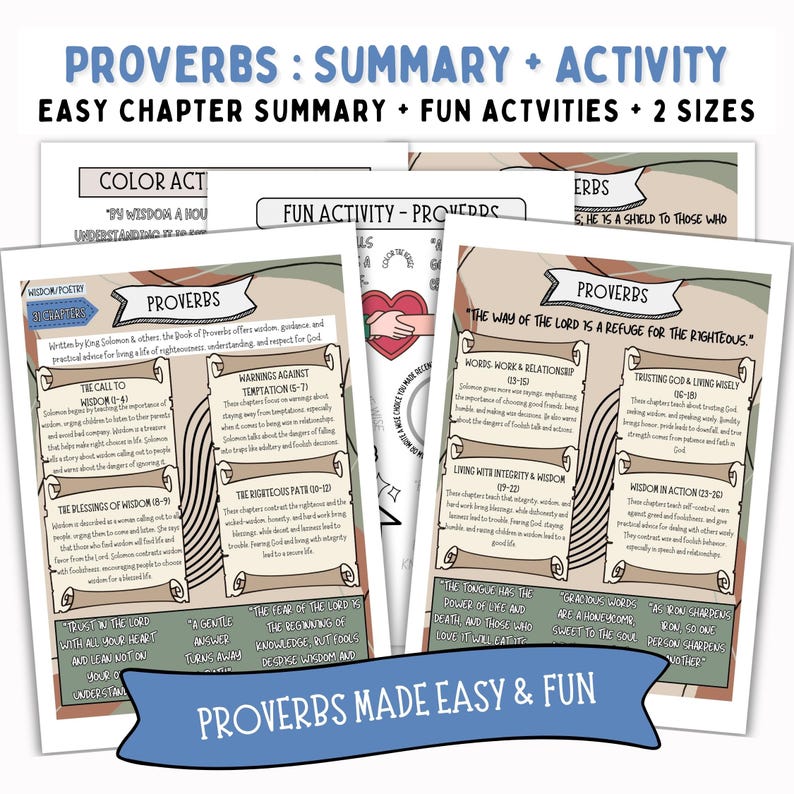 Proverbs Bible Activity Kids, Bible Worksheet, Coloring Page, Bible ...