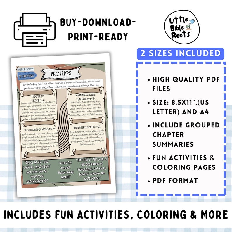 Proverbs Bible Activity Kids, Bible Worksheet, Coloring Page, Bible ...