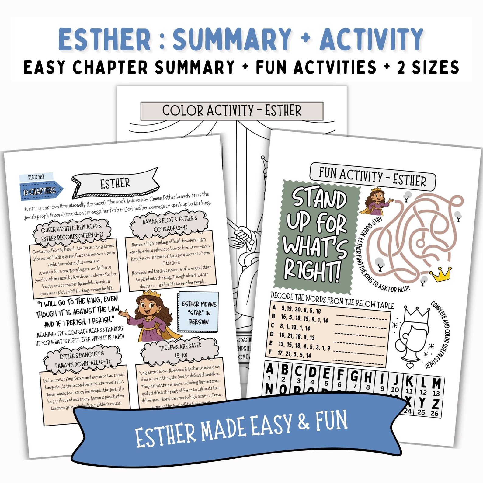 Esther Bible Activity Kids, Bible Worksheet, Coloring Page, Bible ...