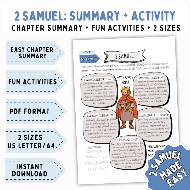 2 Samuel Bible Activity for Kids, Bible Worksheet, Coloring Page ...