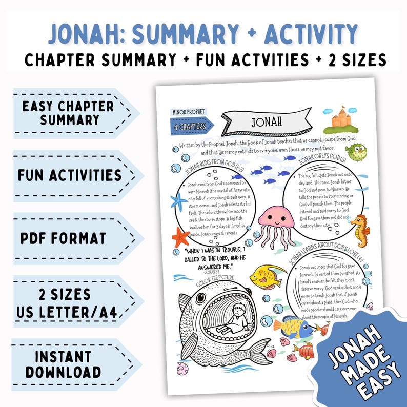 Jonah Bible Activity Kids, Jonah Bible Worksheet, Jonah Coloring Pages ...