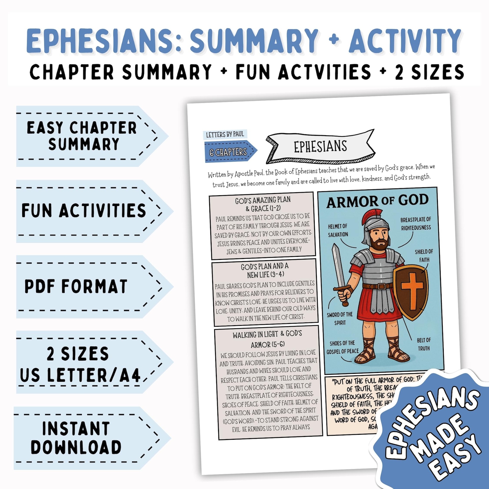 Ephesians Bible Activity Kids, Bible Worksheet, Coloring Page, Bible ...