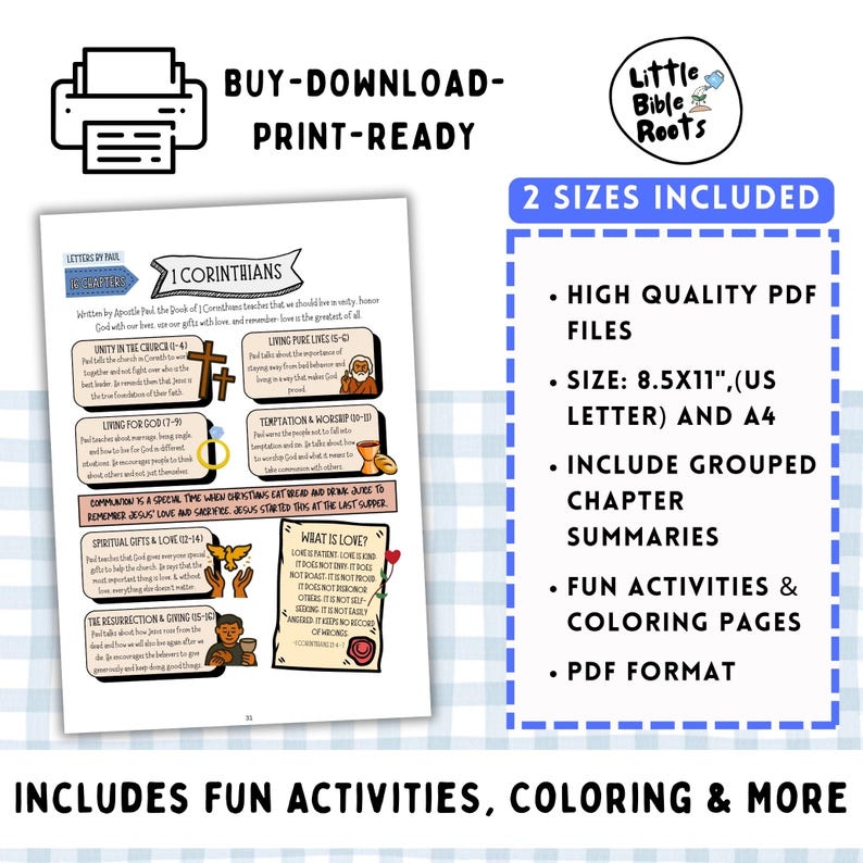 1 Corinthians Bible Activity Kids, New Testament Bible Worksheet, 1 ...
