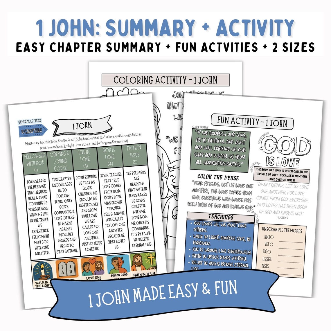 1 John Bible Book Activity, Easy Bible Study, Bible Coloring Pages, 1 ...