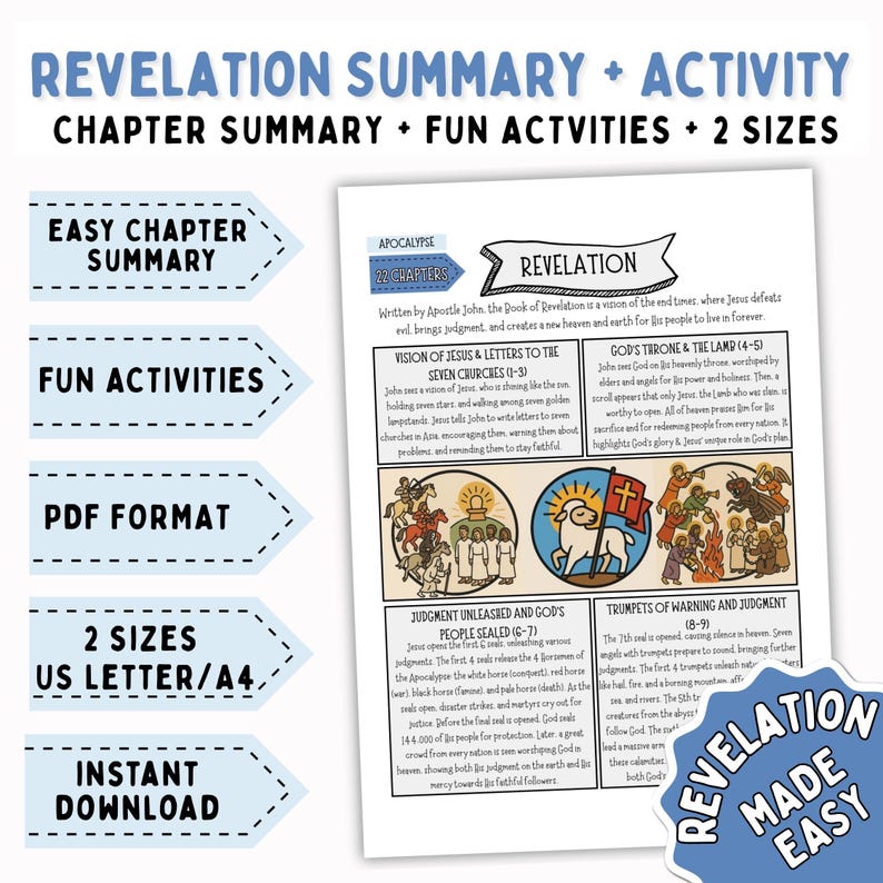 Revelation Bible Activity Kids, Bible Worksheet, Revelation Book ...