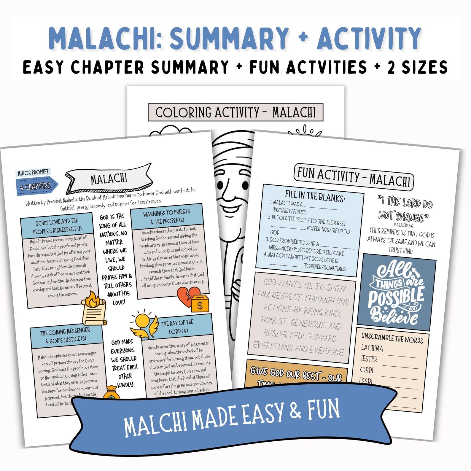 Malachi Bible Activity Kids, Malachi Bible Worksheet, Malachi Coloring ...