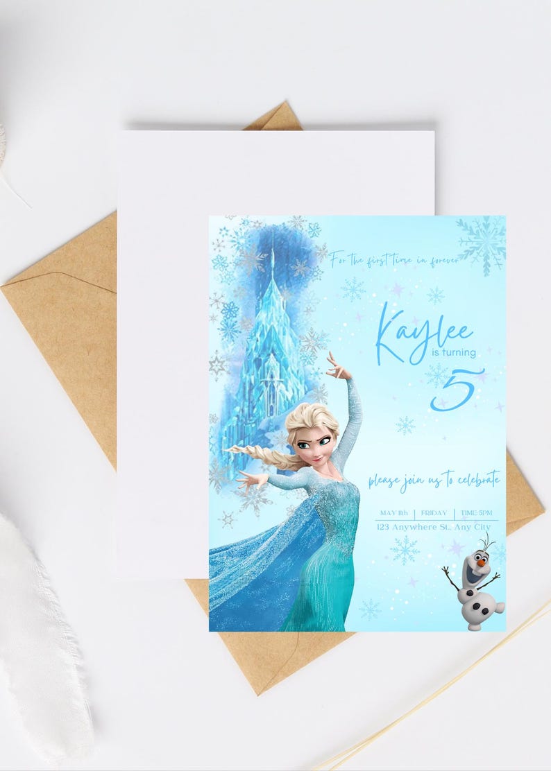 Editable Elsa Birthday Invitation, Princess Elsa Anna Olaf Birthday ...